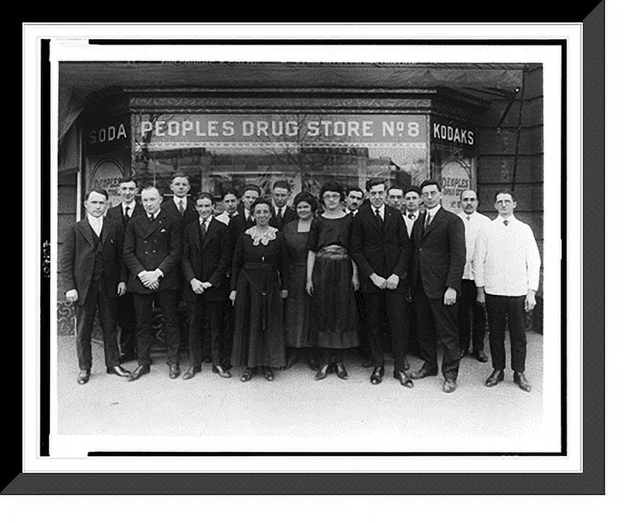 Historic Framed Print, [Employees posed standing in front of Peoples ...