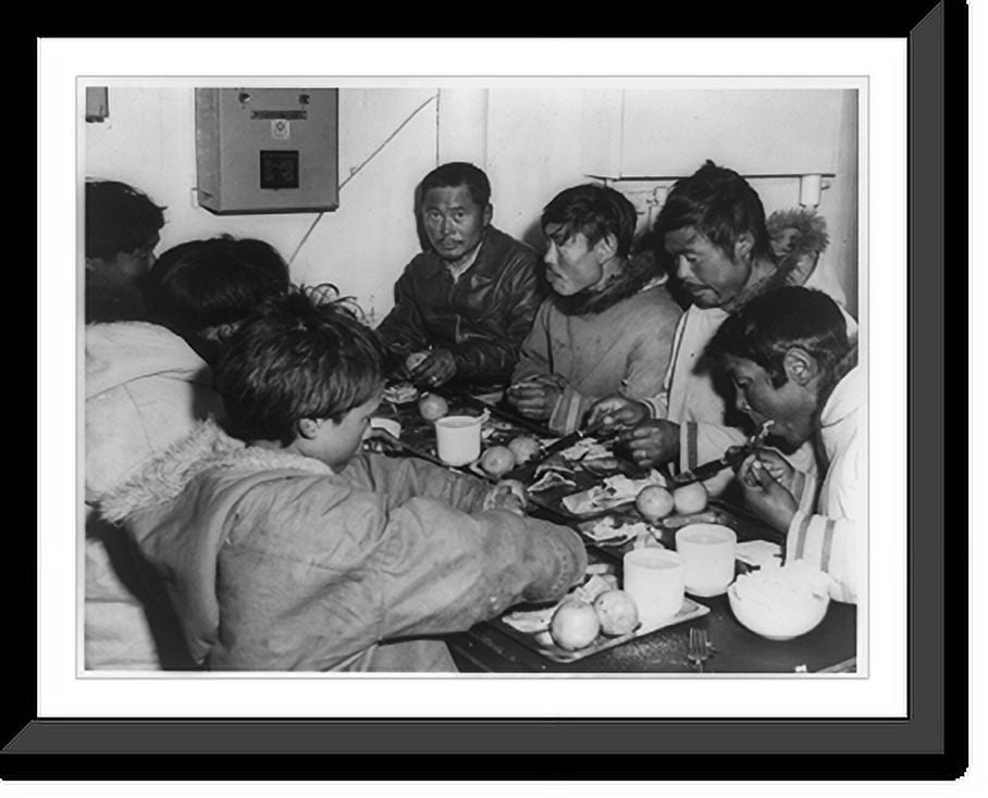 Historic Framed Print, [Eskimos eating aboard the icebreaker Eastwind ...