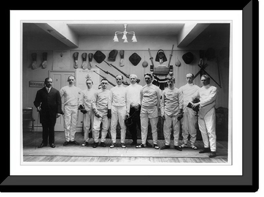 Historic Framed Print, [Fencers posed inside Washington, D.C., fencing ...