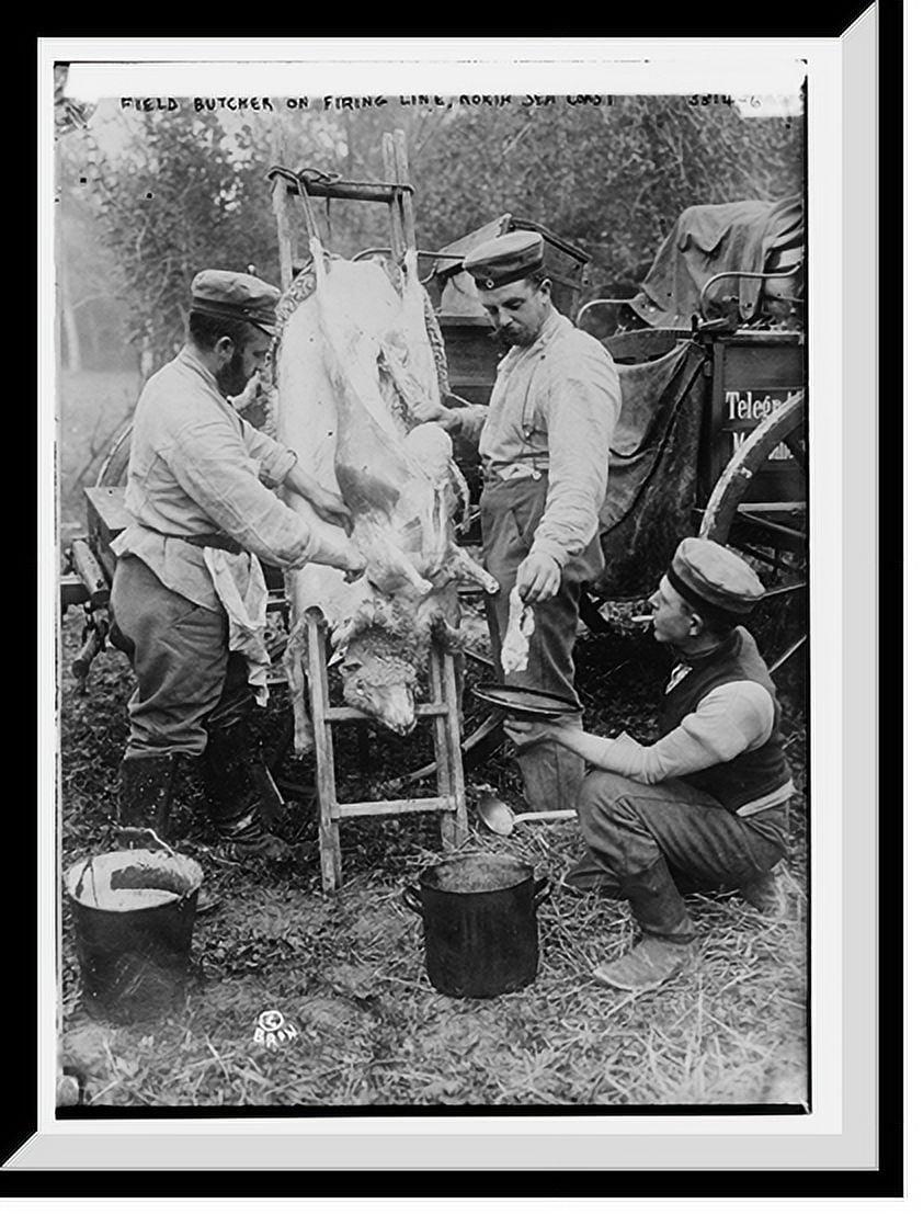 Historic Framed Print, Field butcher on firing line, North Sea Coast ...