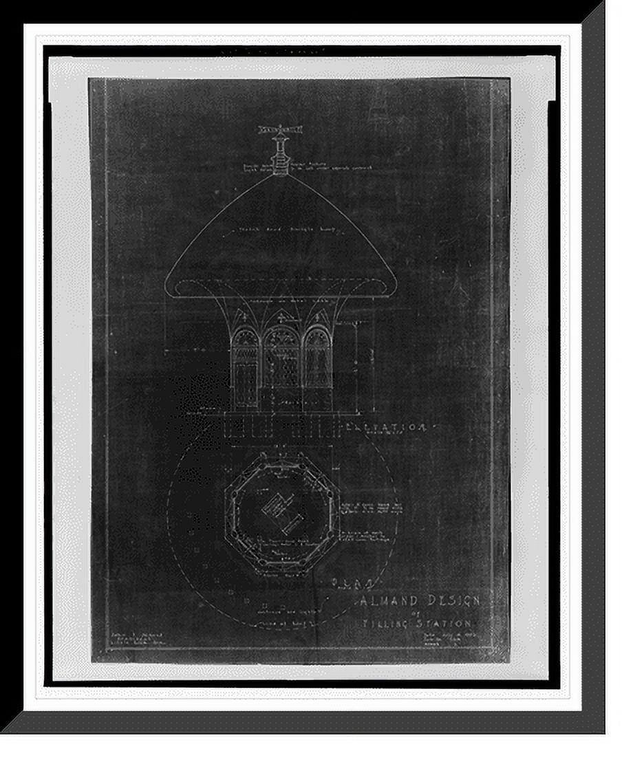 Historic Framed Print, [Filling station. Elevation and plan. Working ...