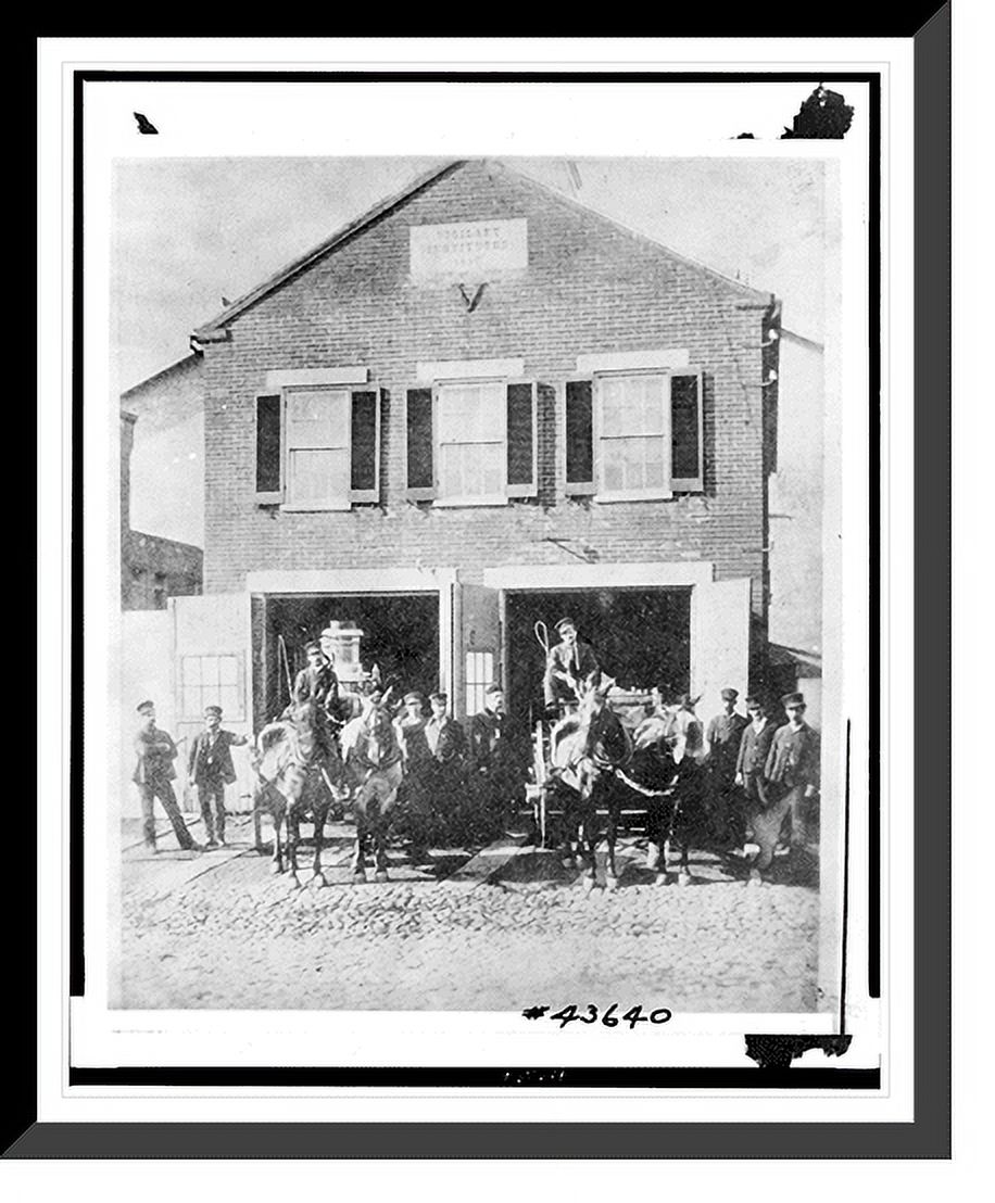 Historic Framed Print, [Fireman with firefighting equipment in front of ...