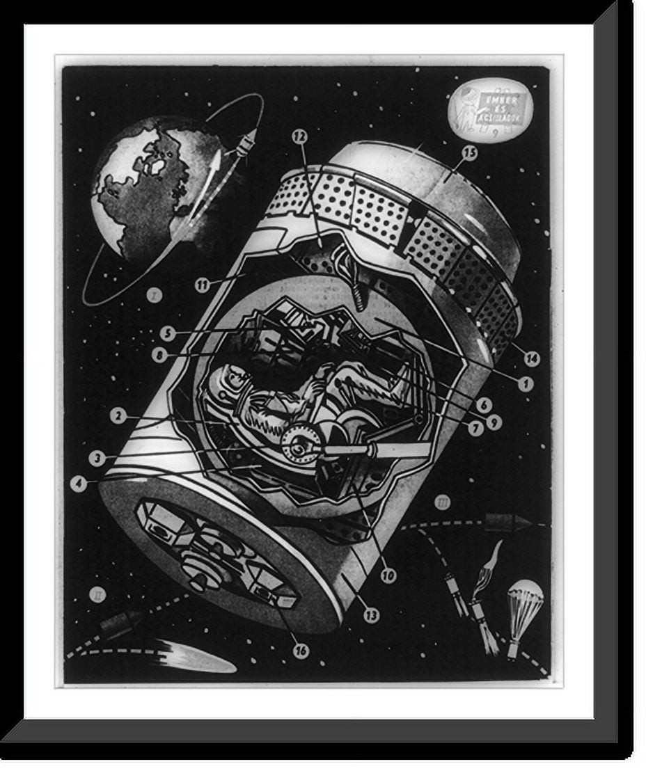 Historic Framed Print, [First man in space - a simplified drawing of a ...