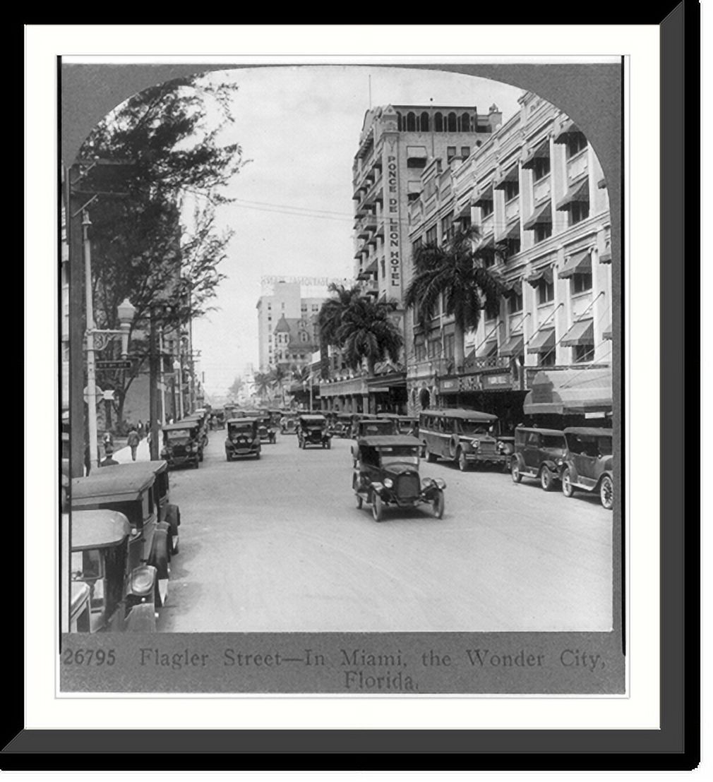 Historic Framed Print, Fla. - Miami - looking down Flagler St., 17-7/8 ...