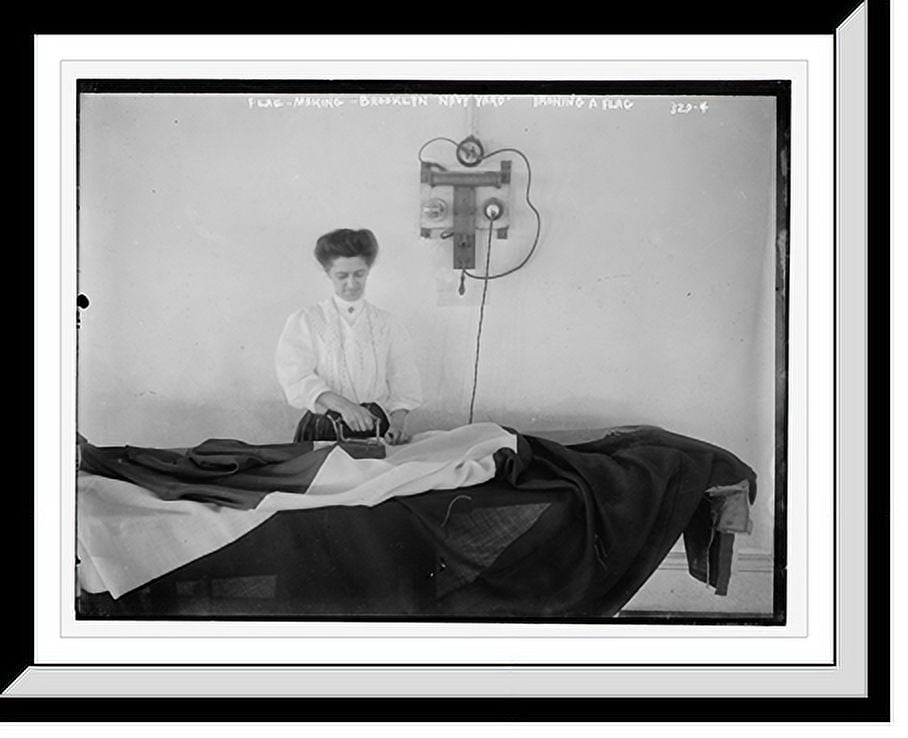 Historic Framed Print, Flag-making, Brklyn Navy Yd. (ironing a flag ...