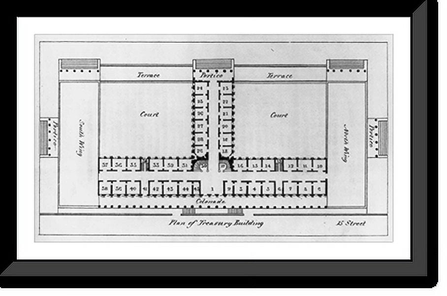 Historic Framed Print, Floor plan of Treasury Building, 17-7/8" x 21-7/ ...