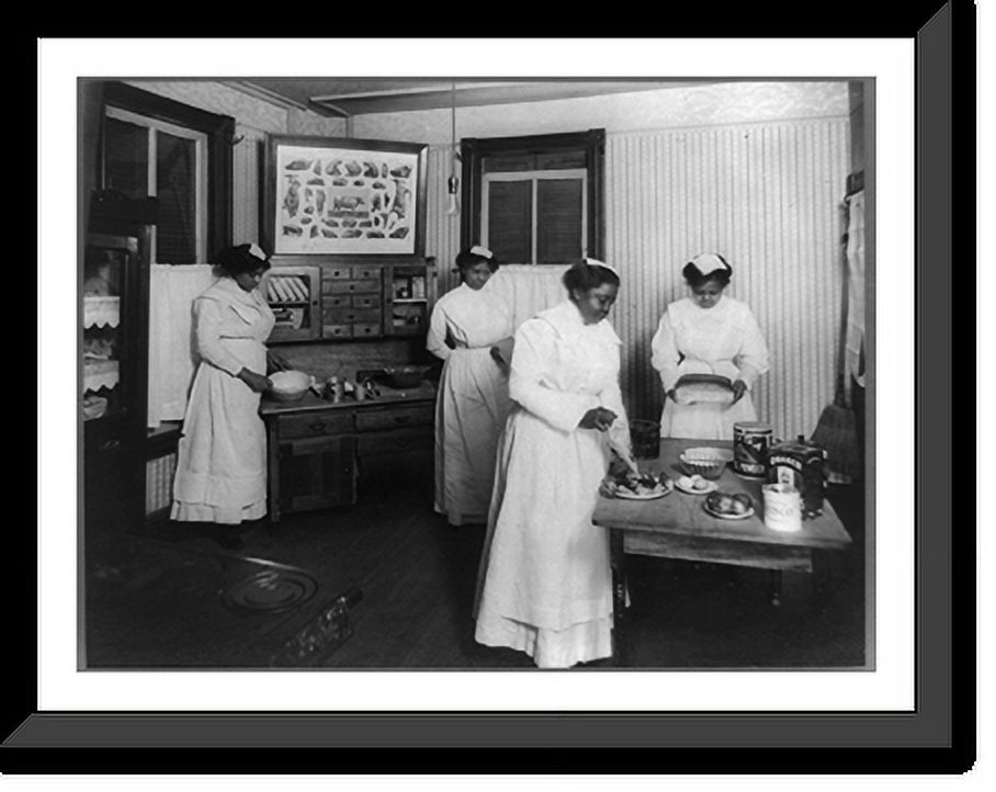 Historic Framed Print, [Four African-American women in cooking class ...