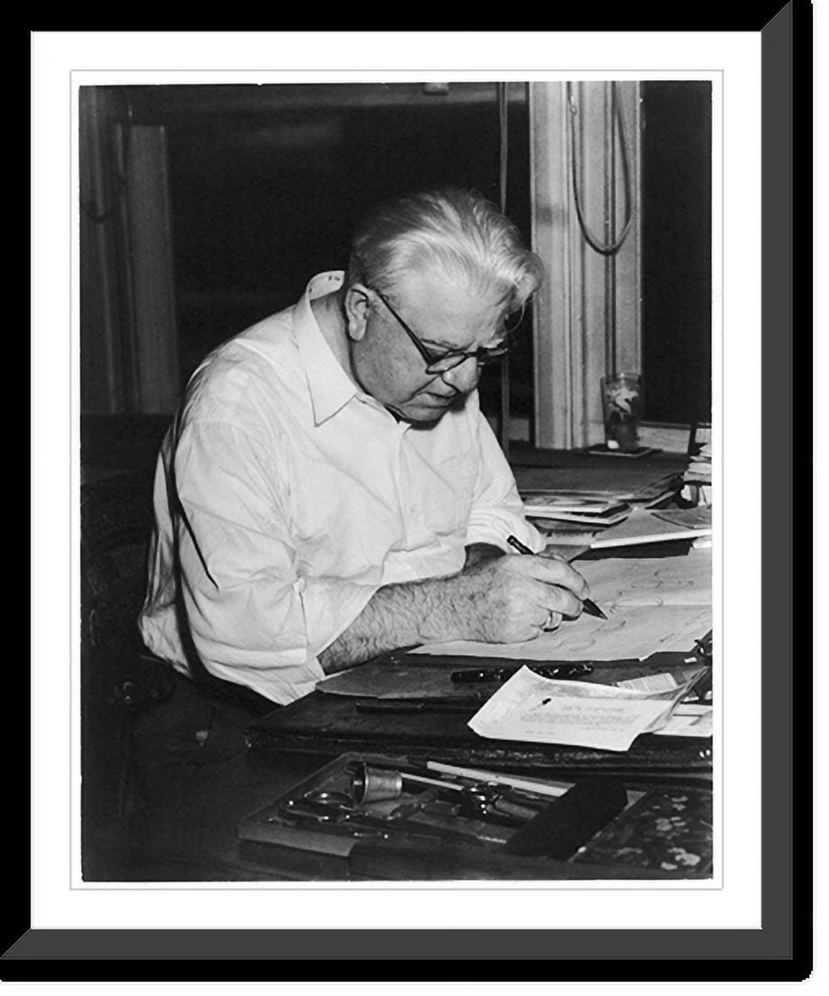 Historic Framed Print, [Frederic] Goudy working on drawings for his University of California Old ...