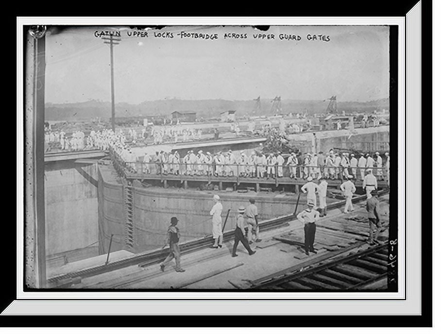 Historic Framed Print, Gatun Upper Locks- Footbridge across Upper Guard ...