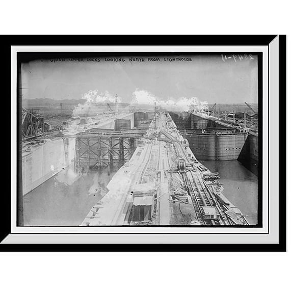 Historic Framed Print, Gatun upper locks looking north from lighthouse ...