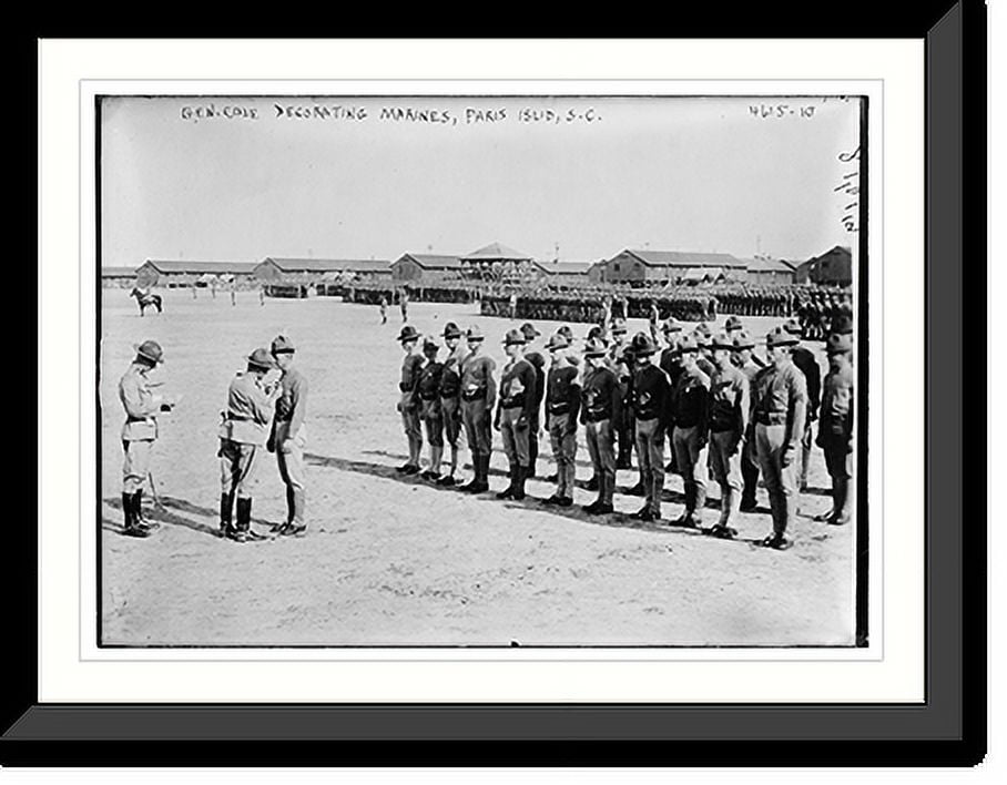 Historic Framed Print, Gen. Cole decorating marines, Paris Isl., S.C ...
