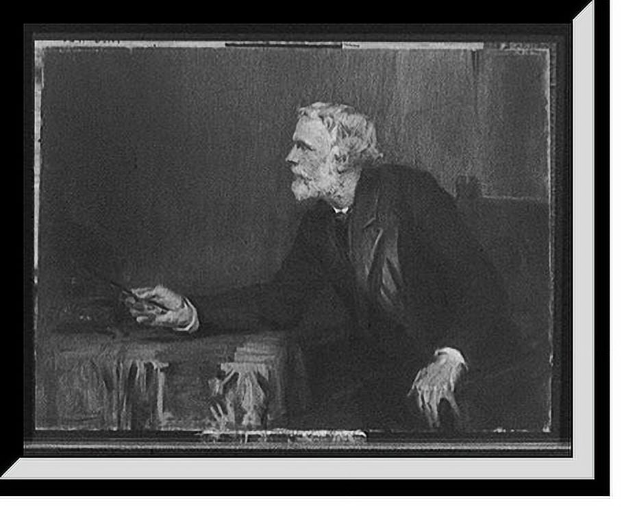 Historic Framed Print, [George Meredith, sitting in chair, three ...
