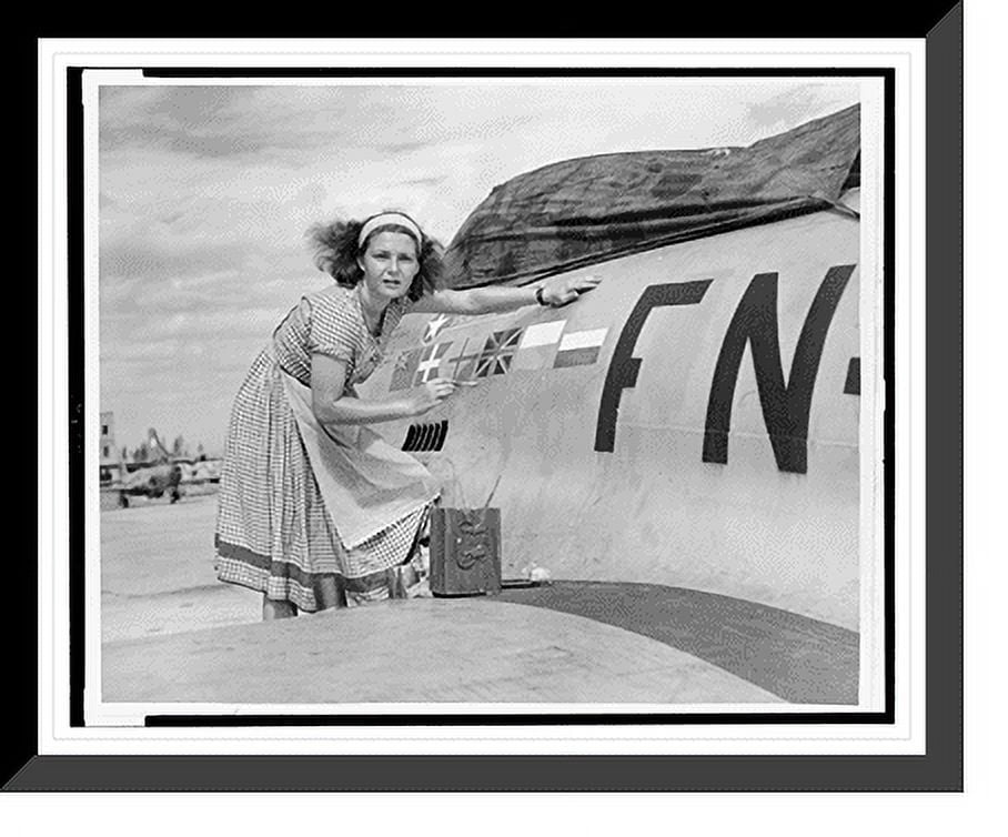 Historic Framed Print, German fraulein painting the flags on F-80s ...