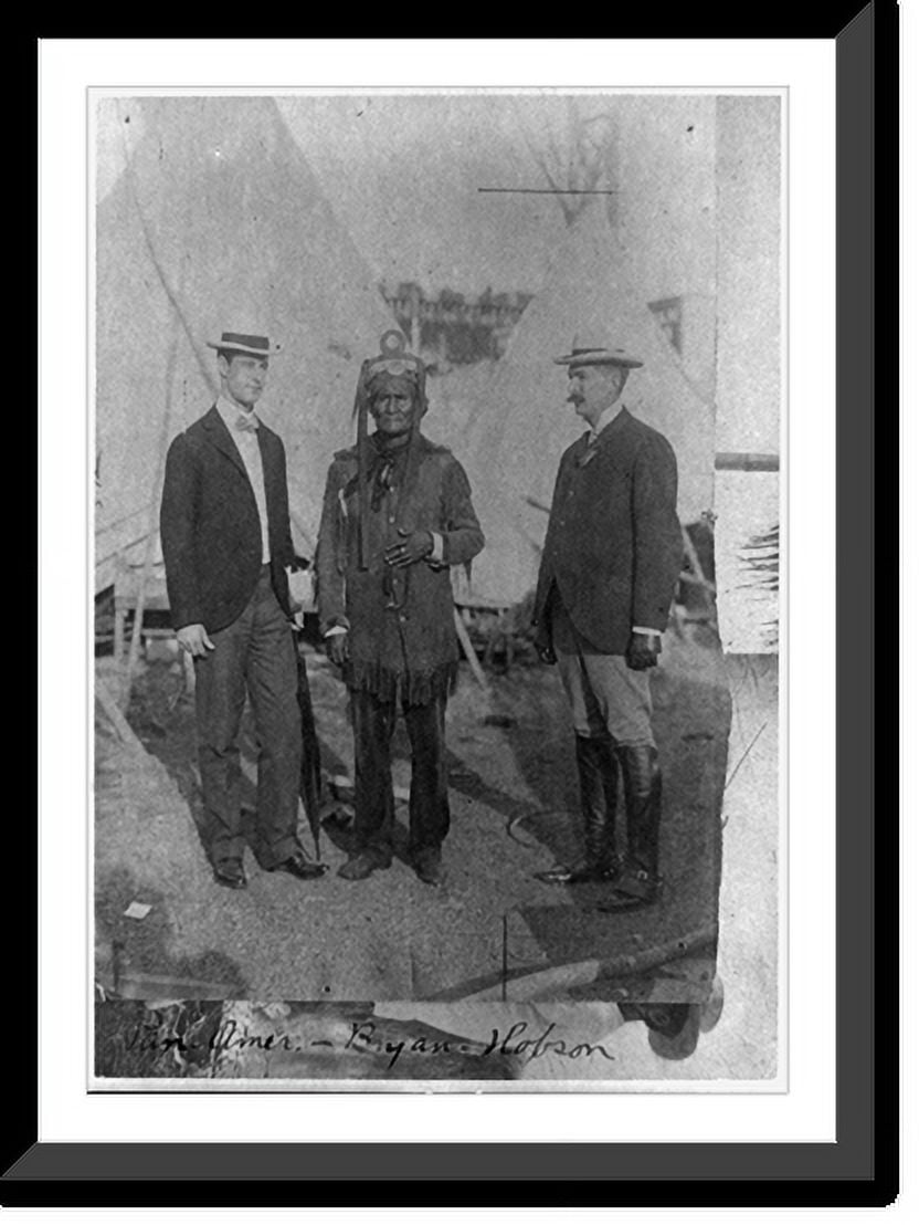 Historic Framed Print, [Geronimo and two other men posed standing, full ...