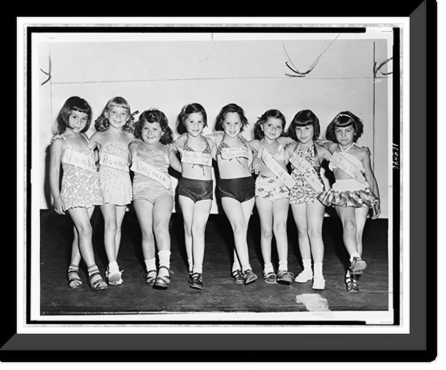 Historic Framed Print, Girls line up for beauty contest at the ...