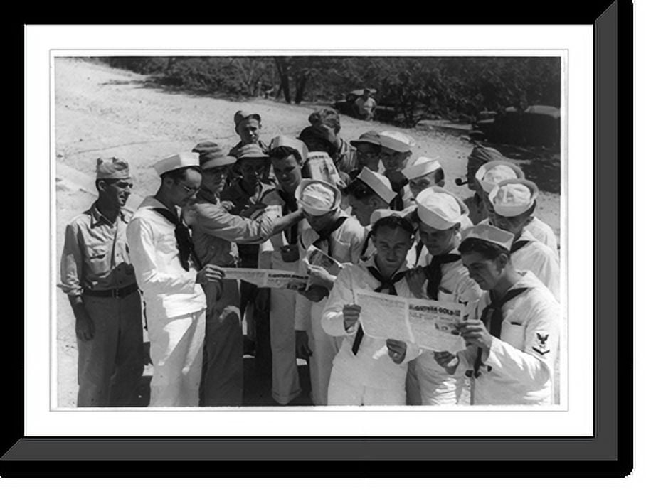Historic Framed Print, [Group of American sailors looking at copies of ...