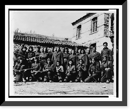 Historic Framed Print, [Group portrait of armed Greek male and female ...