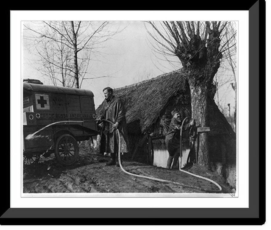 Historic Framed Print, [Groups of A.R.C. ambulance drivers at Italian ...