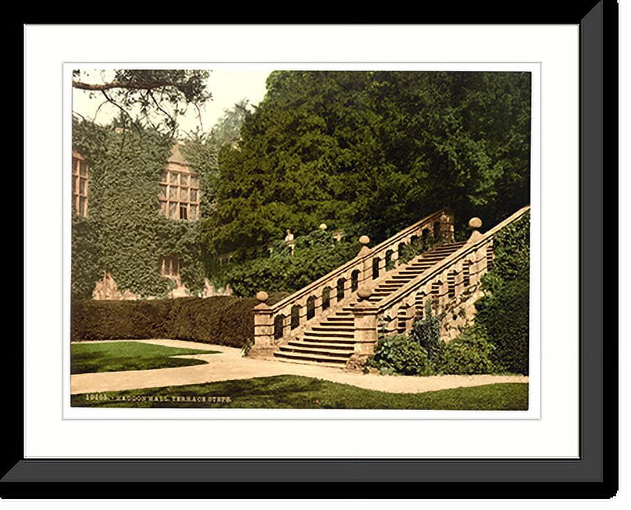 Historic Framed Print, Haddon Hall the terrace steps Derbyshire England ...