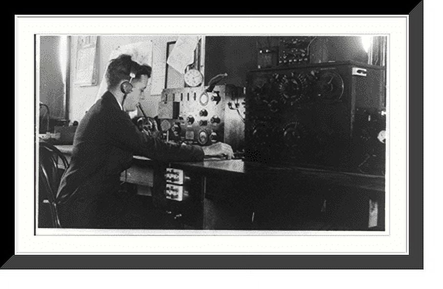 Historic Framed Print, [Ham operator with his amateur radio equipment ...