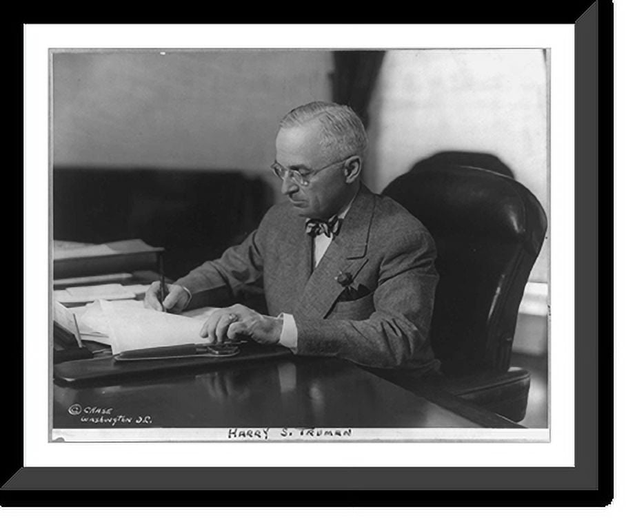 Historic Framed Print, [Harry S. Truman. Bust portrait, seated at desk ...
