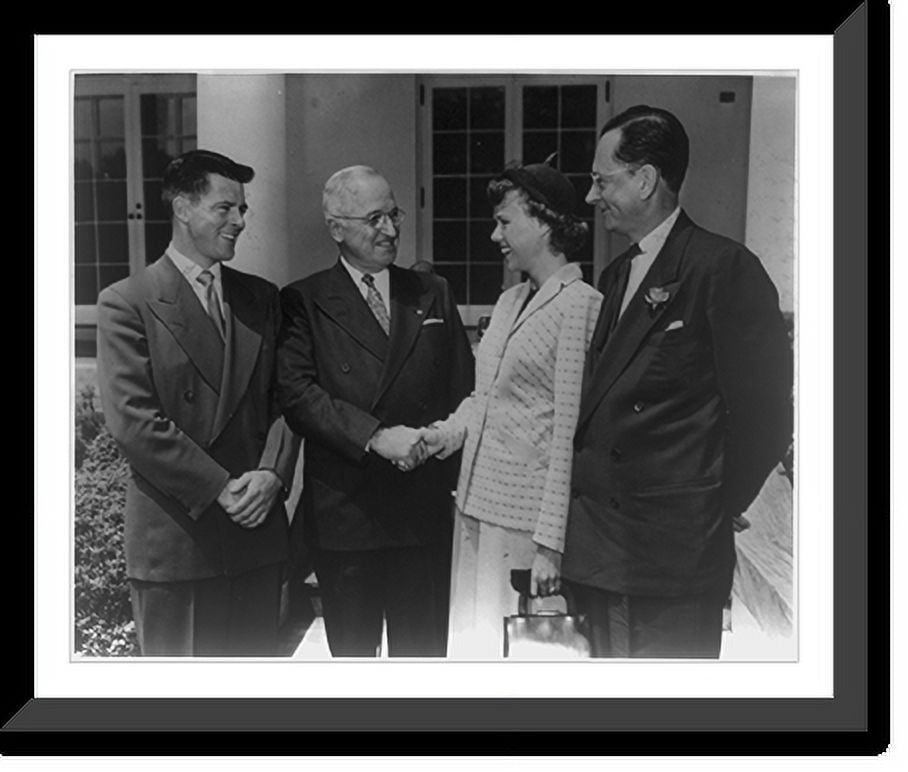 Historic Framed Print, [Harry Truman shaking hands with a woman ...