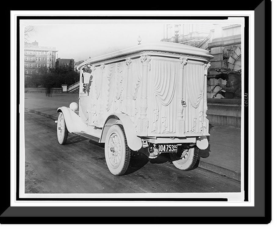 Historic Framed Print, Hearse parked in front of the Library of ...