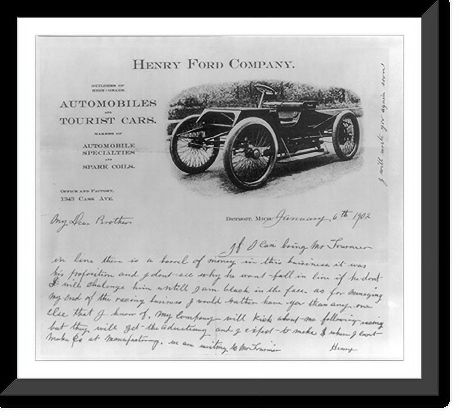 Historic Framed Print, [Henry Ford, letter to his brother dated Jan. 6 ...