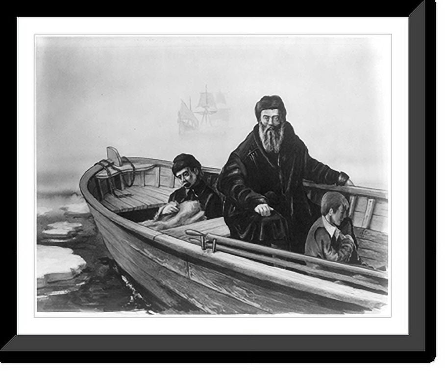 Historic Framed Print, Henry Hudson adrift, ca. 1612, [in rowboat, with ...