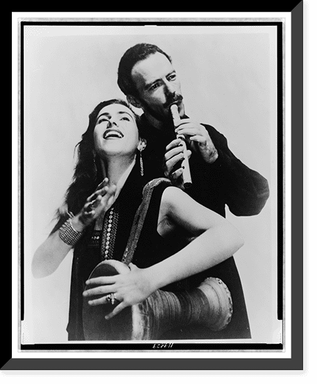 Historic Framed Print, [Hillel Raveh playing pipe and Aviva playing tof ...