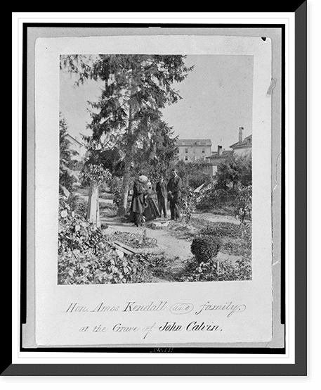 Historic Framed Print, Hon. Amos Kendall and family at the grave of ...