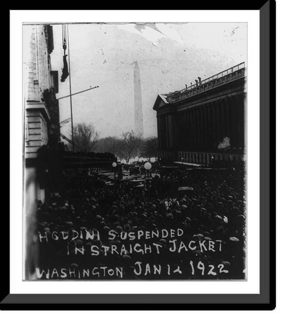 Historic Framed Print, [Houdini does an upside-down straitjacket escape ...