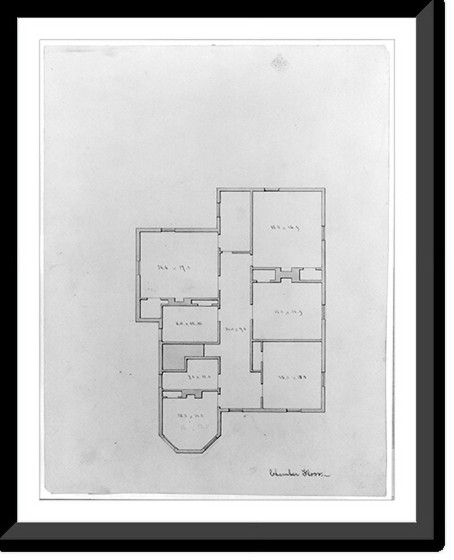 Historic Framed Print, [House with an L-shaped piazza. Chamber floor plan], 17-7/8" x 21-7/8 ...