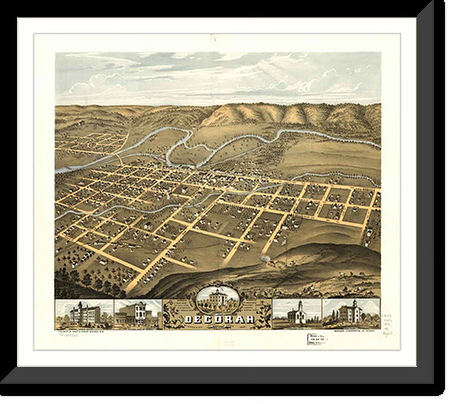 Historic Framed Print, IA Decorah 1870 MAP, 17-7/8" x 21-7/8" - Walmart.com