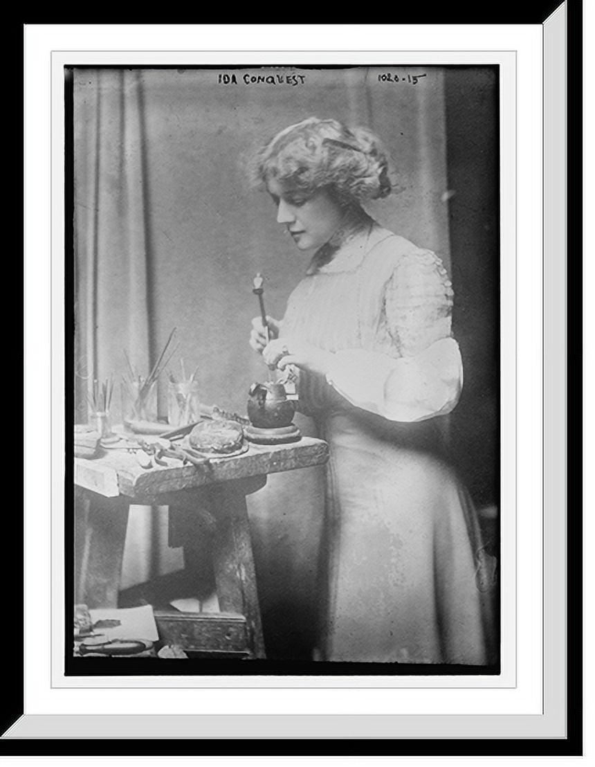 Historic Framed Print, Ida Conquest at working table, 17-7/8" x 21-7/8 ...