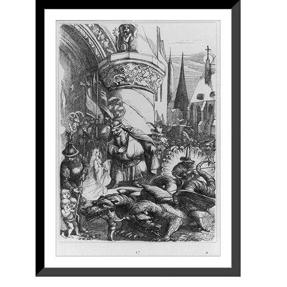 Historic Framed Print, [Illus. of king and witch; scene from Sleeping ...