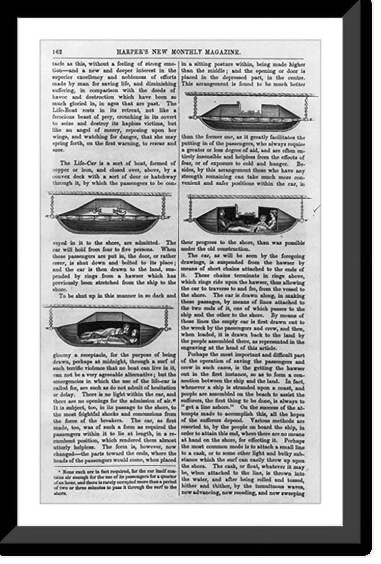 Historic Framed Print, [Illus. of shore-to-ship life-saving cable cars ...