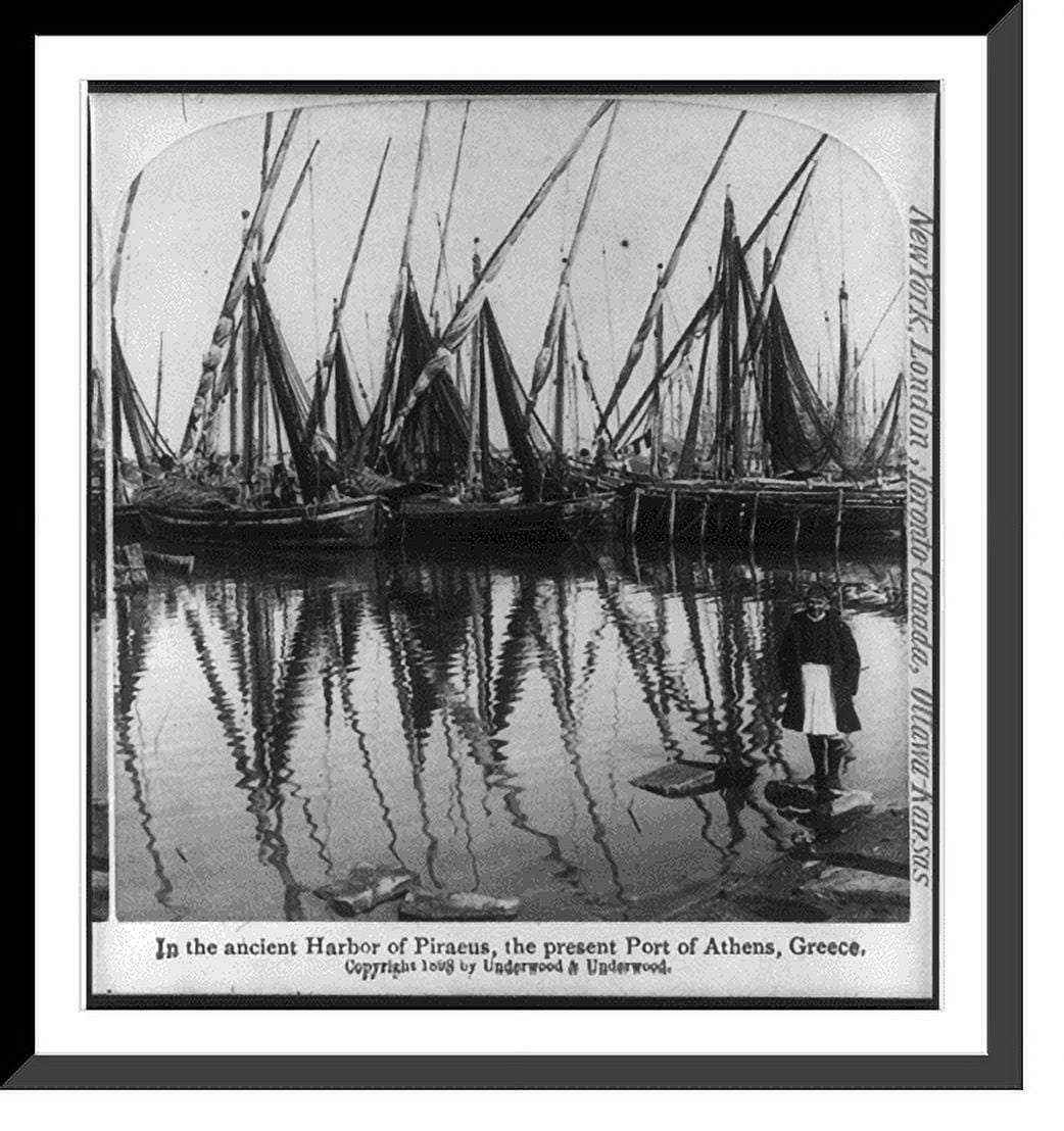 Historic Framed Print, In the ancient Harbor of Pireaus, the present ...
