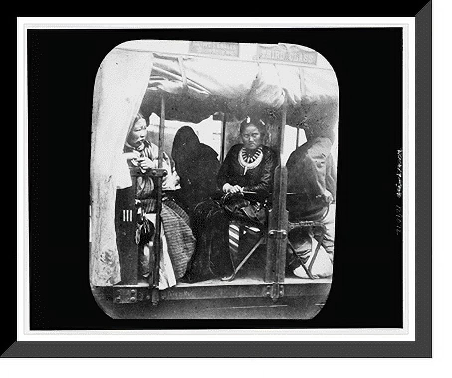 Historic Framed Print, Indian women in railway coach below signs reading Native females" and ...