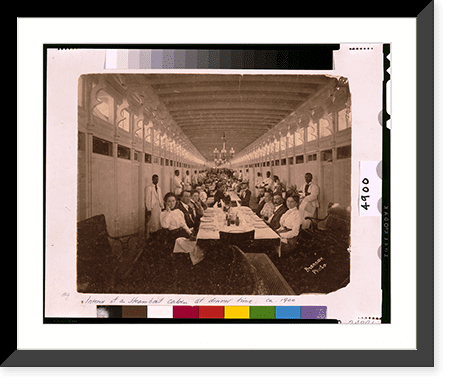 Historic Framed Print, [Interior of a steamboat cabin at dinner time ...