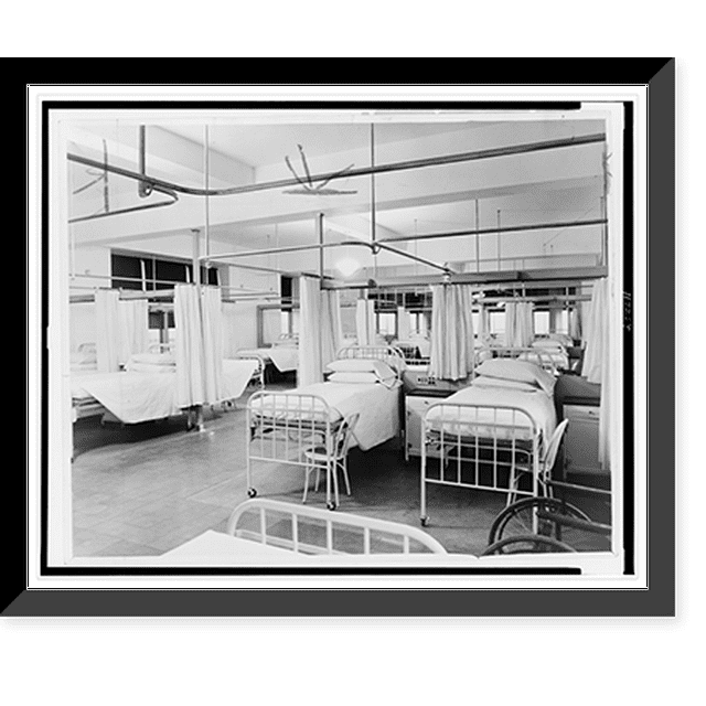 Historic Framed Print, [Interior view showing empty beds of ...