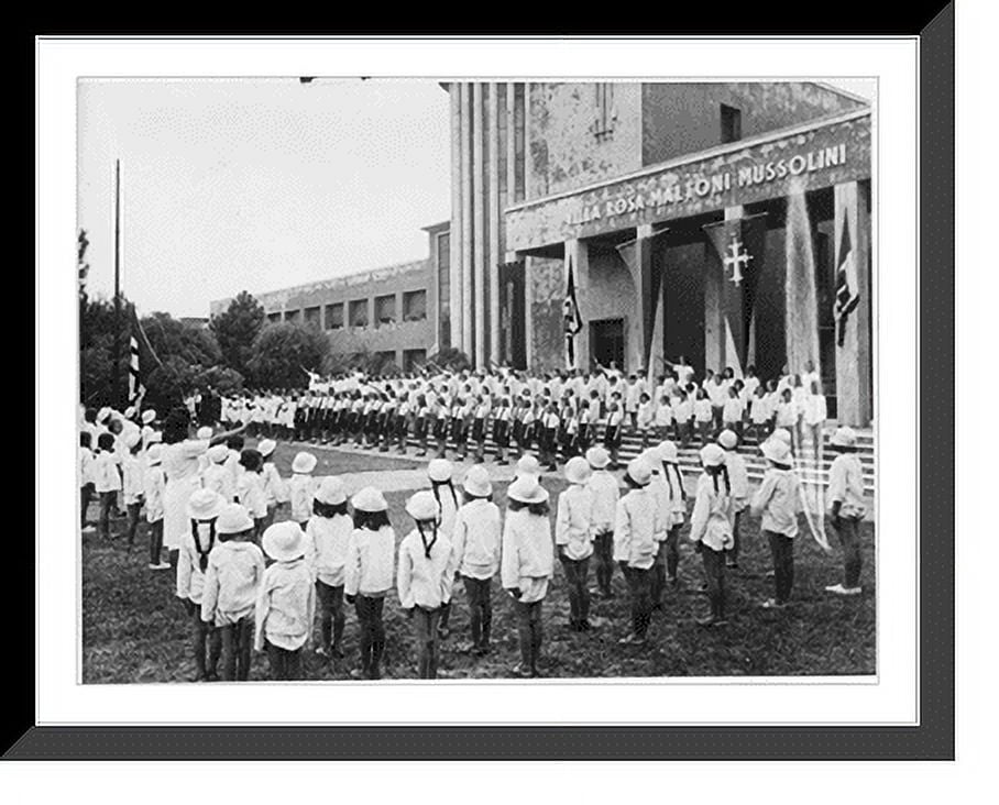 Historic Framed Print, [Italy, ca. 1938: children saluting Italian flag ...