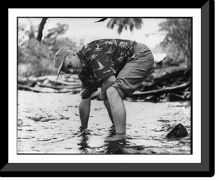 Historic Framed Print, James Michner in Hawaii, May 1954: [bent over in ...
