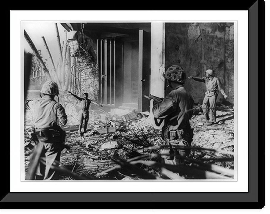 Historic Framed Print, [Japanese soldier surrendering to three U.S ...