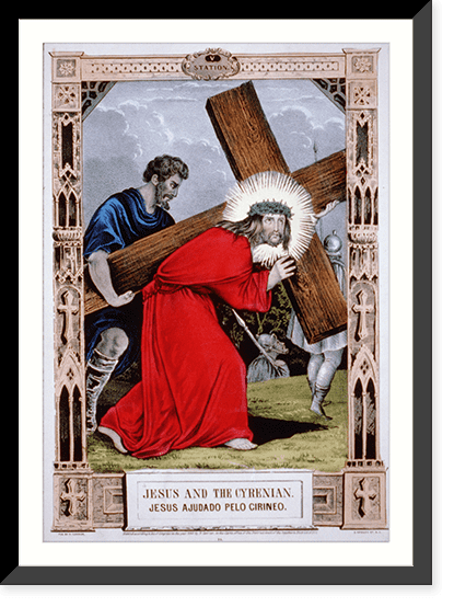 Historic Framed Print, Jesus and the Cyrenian.Jesus ajudado pelo ...