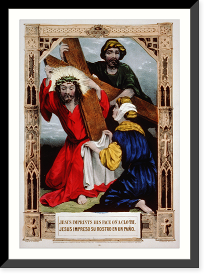 Historic Framed Print, Jesus imprints his face on a cloth..Jesus ...