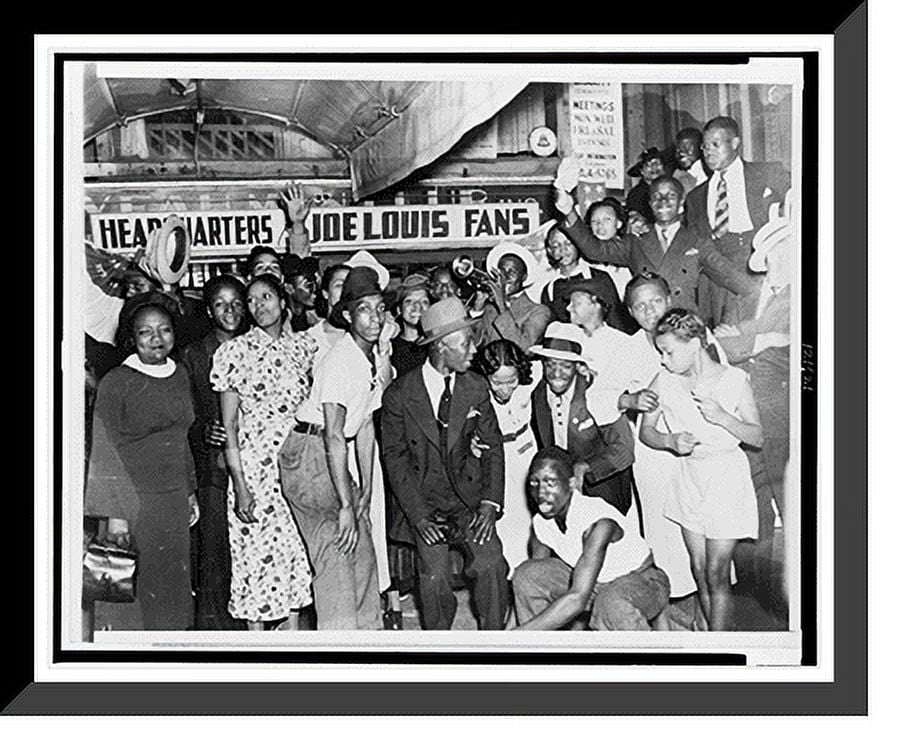 Historic Framed Print, [Joe Louis fans gather in front of fan ...
