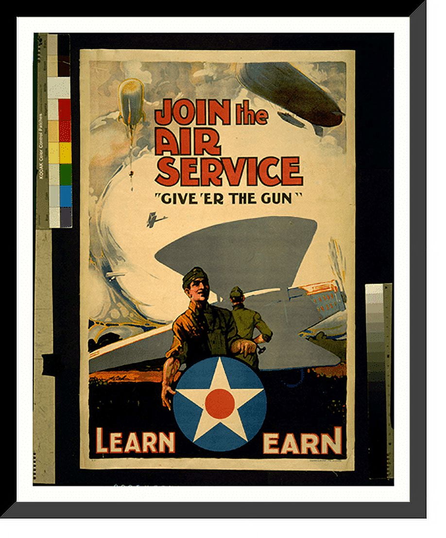 Historic Framed Print, Join the the Air Service. Give er the gun ...