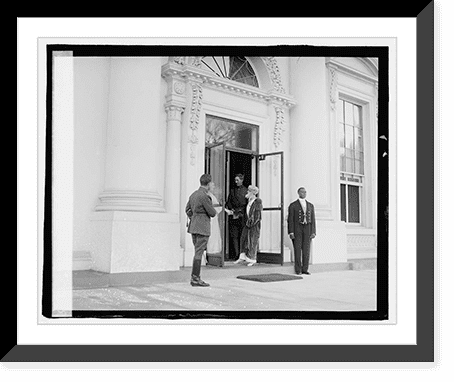 Historic Framed Print, King Albert & Queen Elizabeth shaking hands with ...