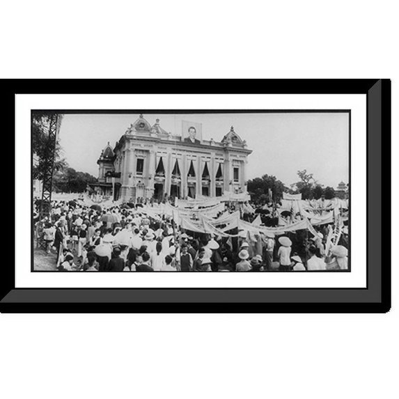 Historic Framed Print, [Large crowd with banners outside presidential ...